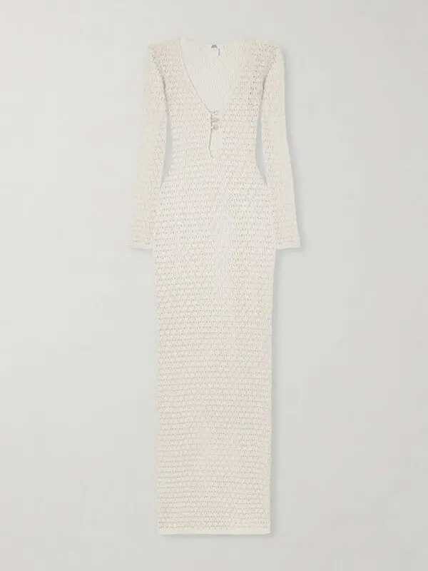 SARA CRISTINA Marina Pearl-embellished Crocheted Cotton Coverup - Ecru