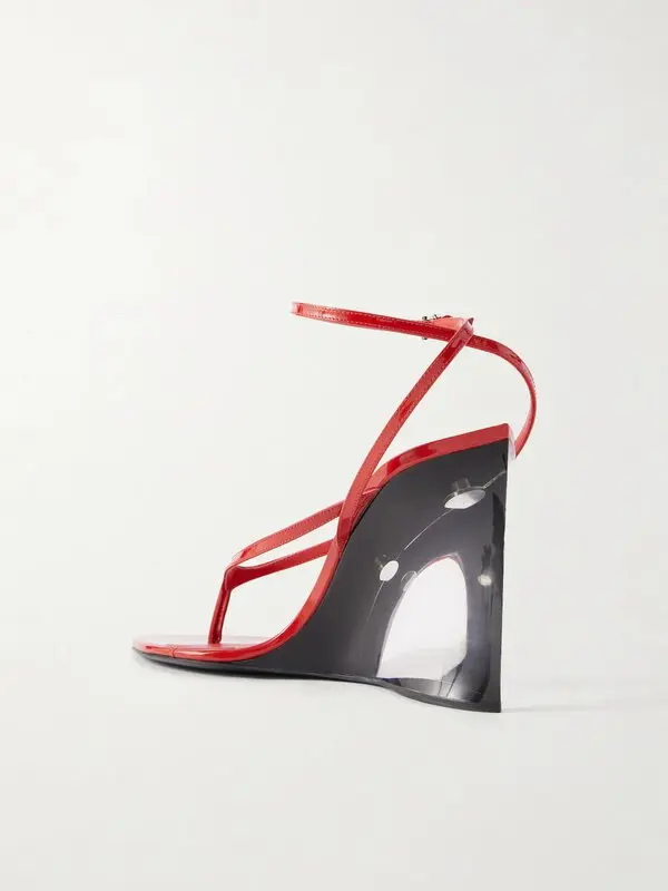 Alaïa Tong 90 Patent-leather Wedge Sandals - Red