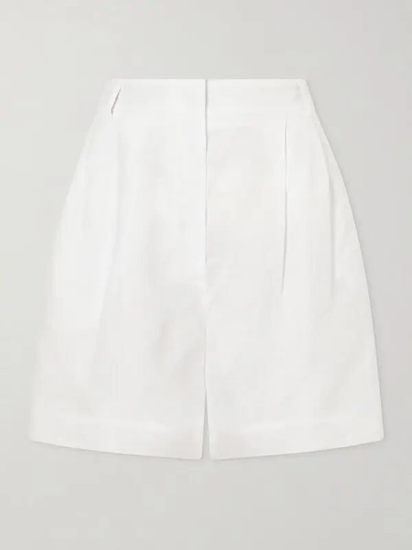 VIOLANTE NESSI Sherman Belted Pleated Linen Shorts - Neutrals