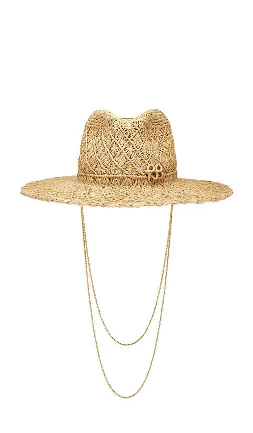 Ruslan Baginskiy Cut Out Double Chain Strap Fedora Hat - Natural Straw