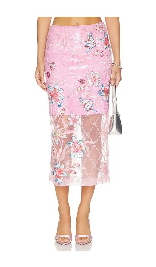 LA FUORI Embroidered Skirt In Pink - Inked Lily