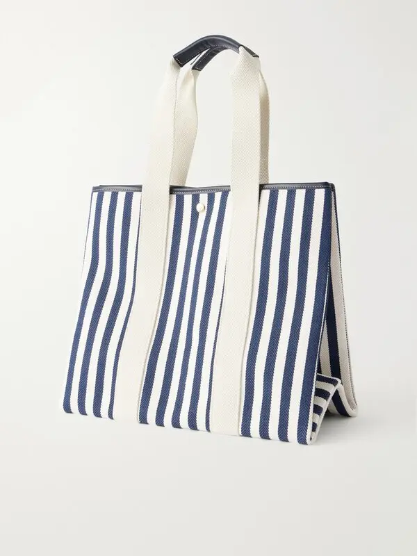 Rue De Verneuil Large Striped Canvas And Leather Tote