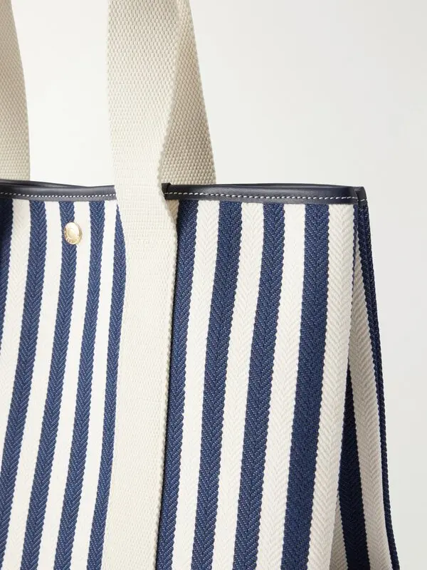 Rue De Verneuil Large Striped Canvas And Leather Tote