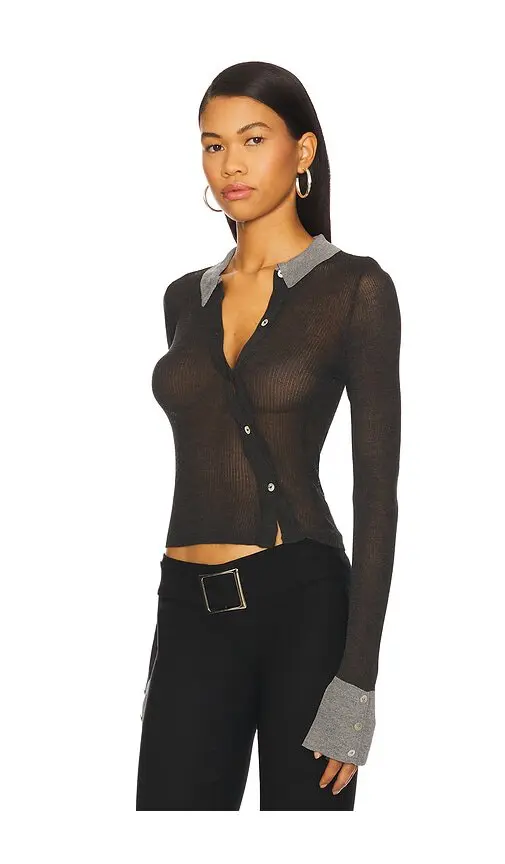 I.AM.GIA Davina Sheer Ribbed Knit Collared Shirt