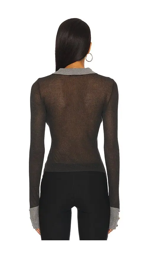 I.AM.GIA Davina Sheer Ribbed Knit Collared Shirt