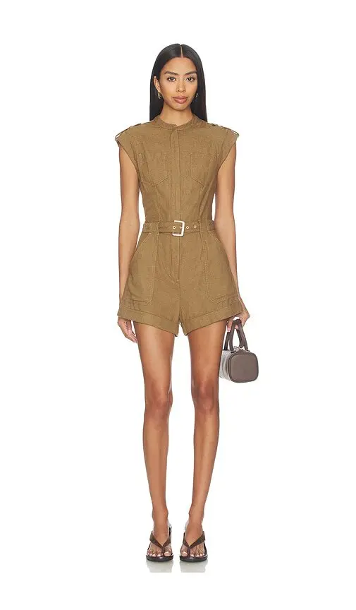Simkhai Tinka Belted Romper - Tan
