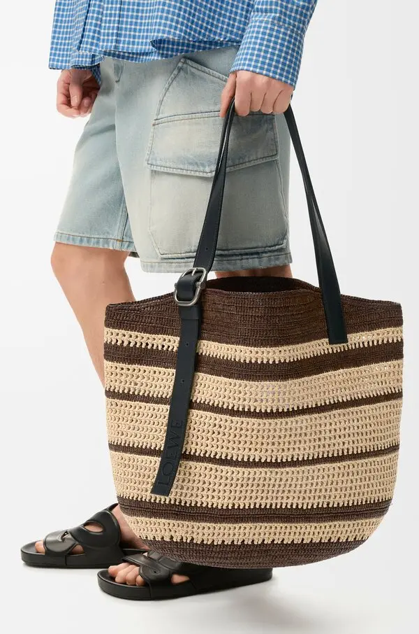 Loewe Loop Basket In Raffia - Chocolate/natural