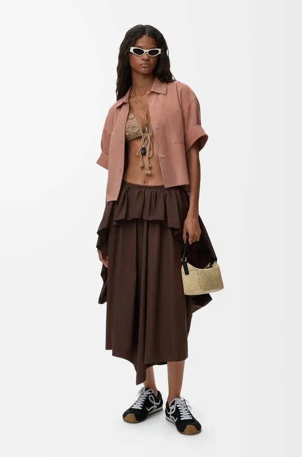 Loewe Short Sleeve Shirt In Suede Leather Skin - Light Pink
