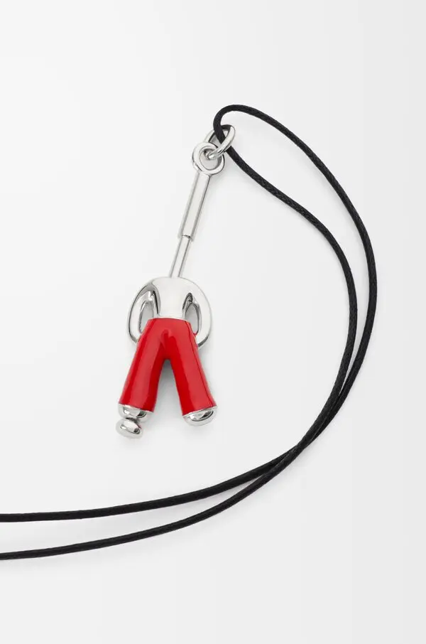 Loewe Standing Acrobat Necklace In Sterling Silver And Enamel - Silver/red