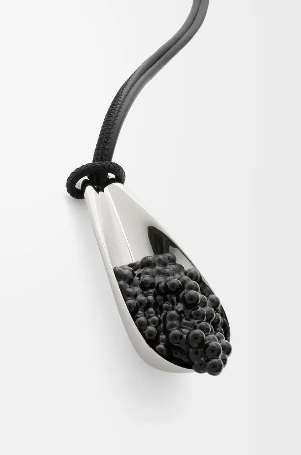 Loewe Caviar Spoon Charm In Classic Leather Skin And Resin - Palladium/black