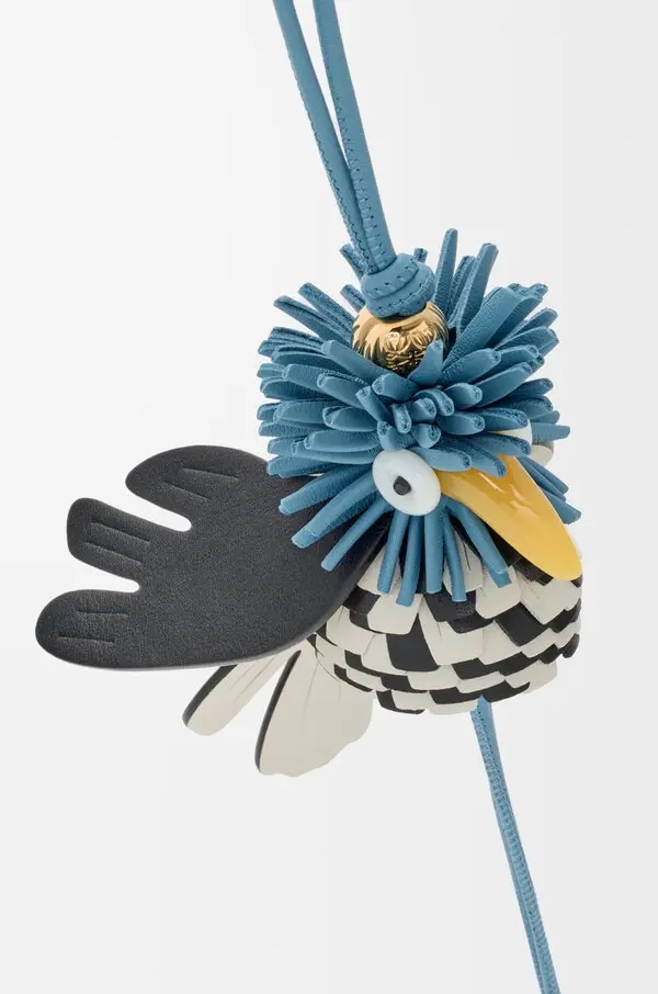 Loewe Hoopoe Bird Charm In Classic Leather Skin - Blue/black