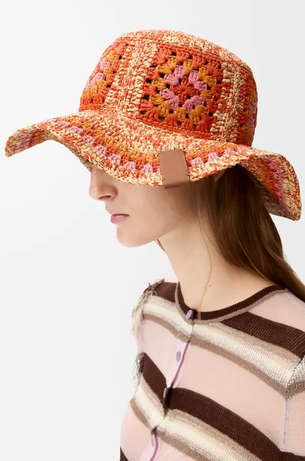 Loewe Raffia Fisherman Hat - Bright Orange/pink
