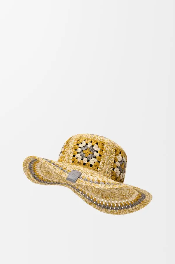 Loewe Raffia Fisherman Hat - Pearl Grey/mustard