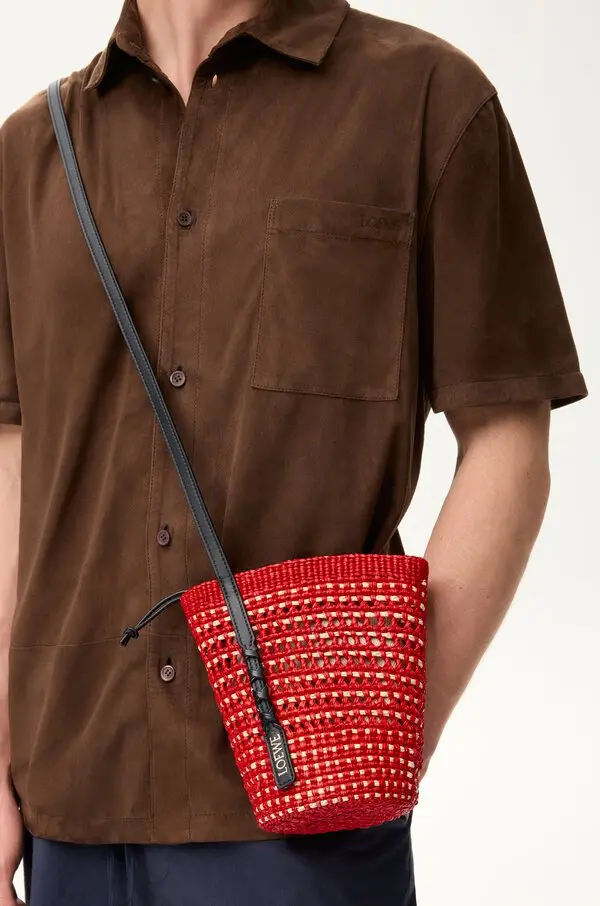 Loewe Braid Pocket In Iraca Palm And Leather - Red/natural