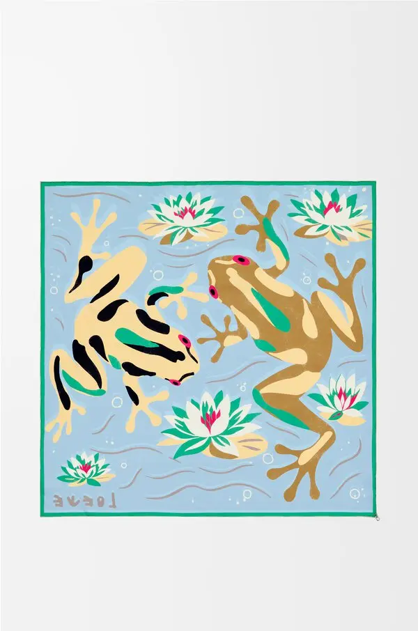 Loewe Scarf In Silk - Beige/light Blue