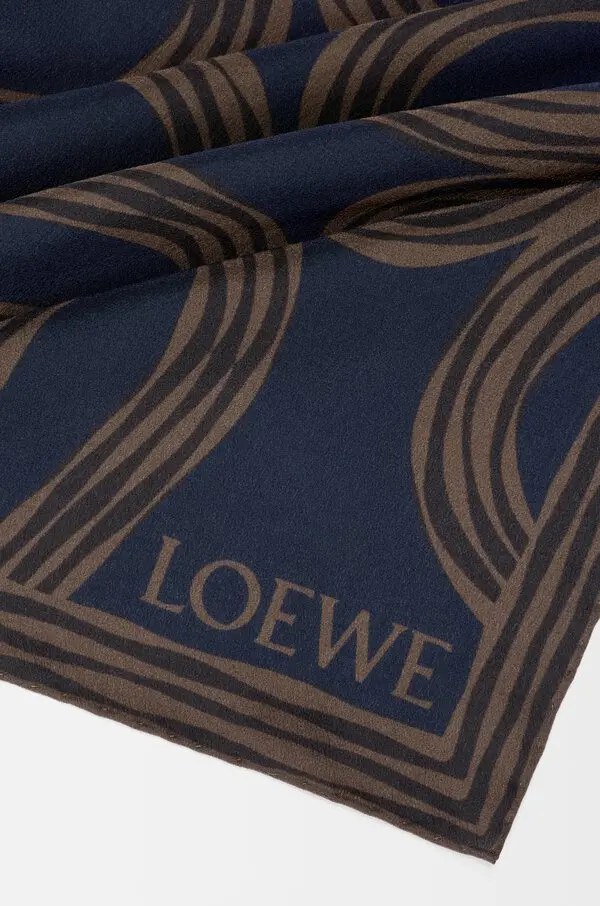 Loewe Scarf In Silk - Navy/brown