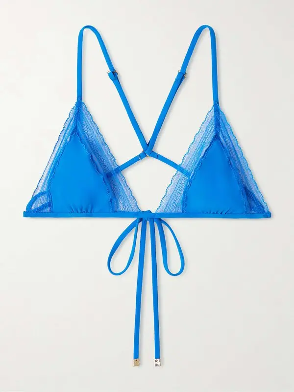 Kiki De Montparnasse Lace-trimmed Triangle Bikini Top - Blue