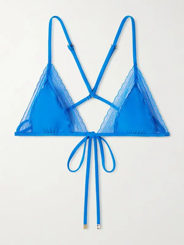 Kiki De Montparnasse Lace-trimmed Triangle Bikini Top - Blue