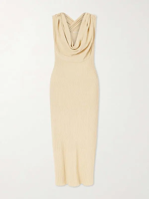 KALLMEYER Ribbed-knit Cotton-blend Midi Dress - Beige