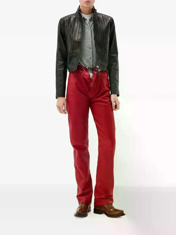 Versace Zipped Plongé Leather Blouson Jacket With Embossed Panels