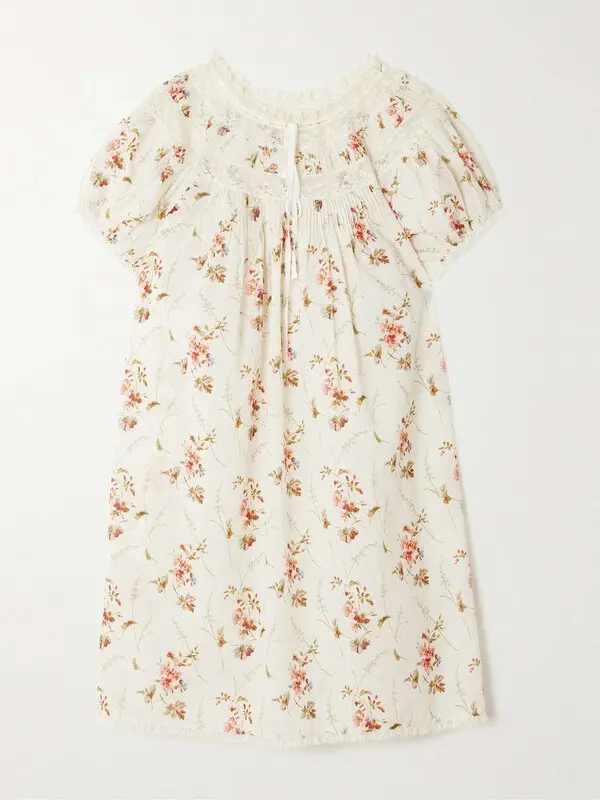 DÔEN Daphne Lace-trimmed Pintucked Floral-print Organic Cotton-voile Mini Dress - Multi