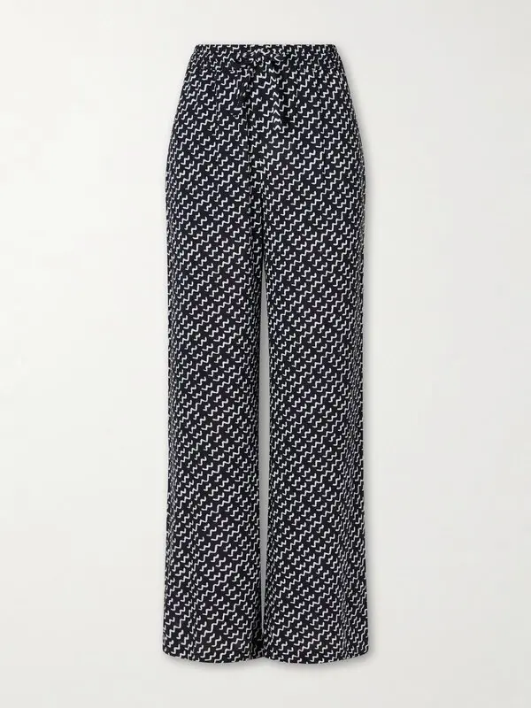 DONDE ESTEBAN Estrellitas Y Olas Printed Straight-leg Pants - Black