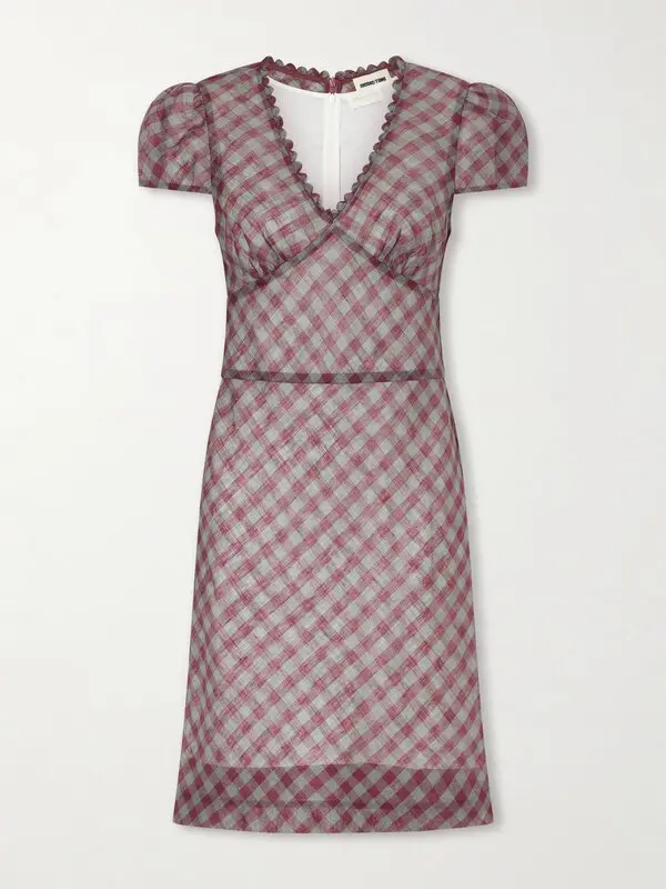 SHUSHU/TONG Gingham Lace-trimmed Linen Mini Dress