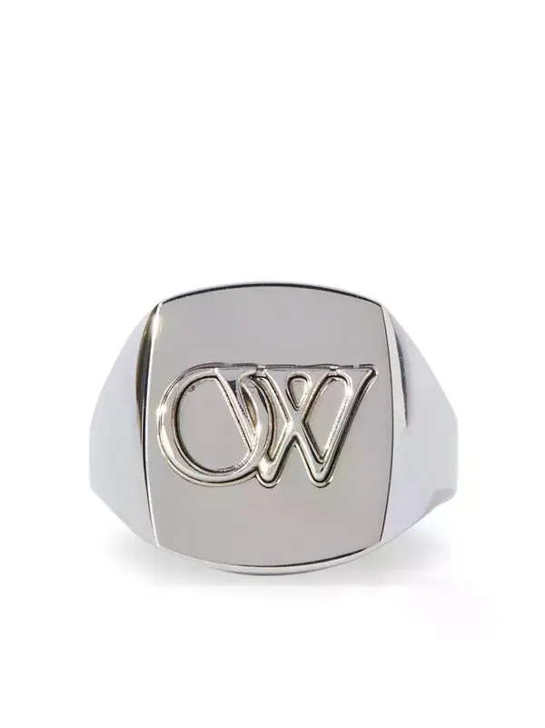 Off-White Embossed Signet Ring - Silver