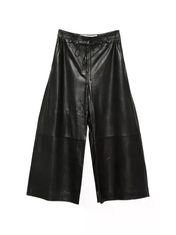Isabel Benenato Leather Drawstring Wide-leg Trousers