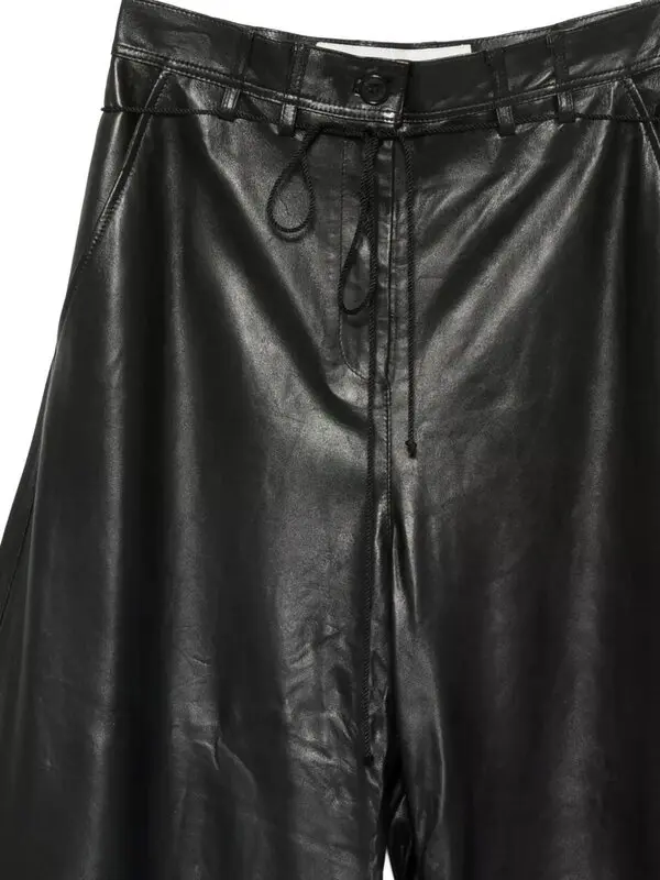 Isabel Benenato Leather Drawstring Wide-leg Trousers
