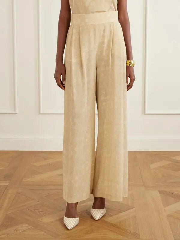 CORTANA Ada Printed Silk-satin Wide-leg Pants