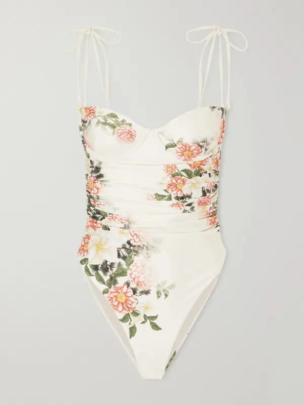 Agua Bendita Ruched Floral Print One-piece Swimsuit - Pink