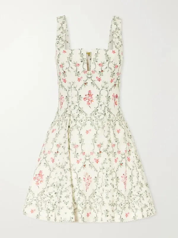 Agua Bendita Tiered Floral-print Cotton Mini Dress - Neutrals