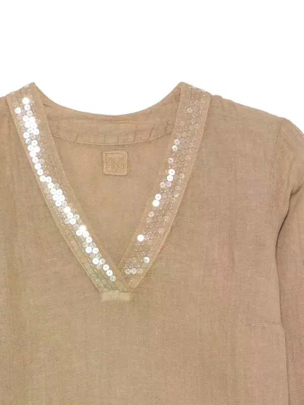 120% Lino V-neck Blouse - Brown