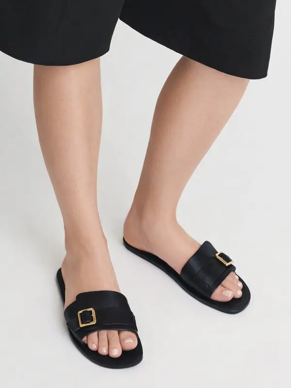 ATP ATELIER Velturno Leather Flat Sandals - Black