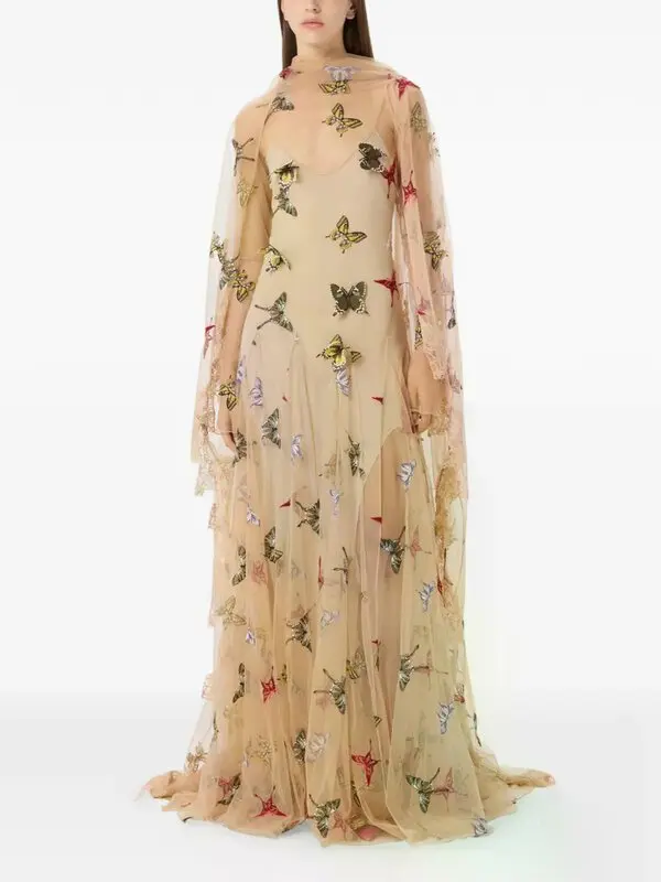 Blumarine Butterfly Embroidered Maxi Dress