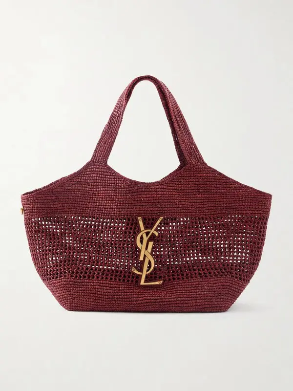 Saint Laurent Icare Maxi Leather-trimmed Raffia Tote - Red