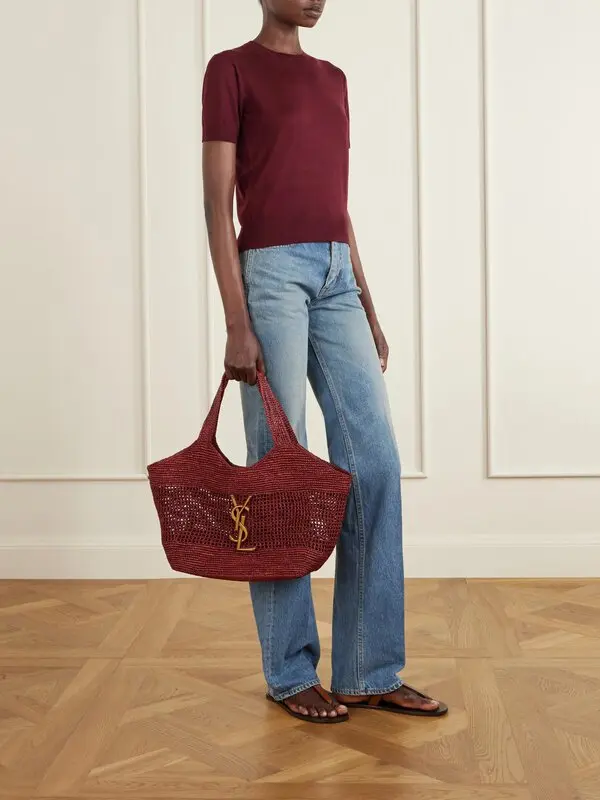 Saint Laurent Icare Maxi Leather-trimmed Raffia Tote - Red