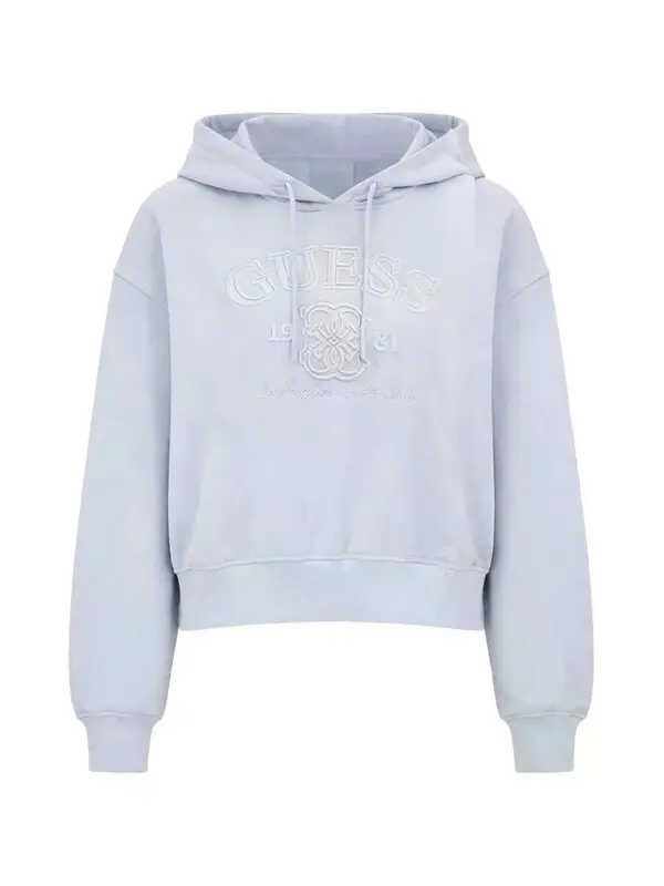 Guess Logo-embroidered Cropped Hoodie - Blue