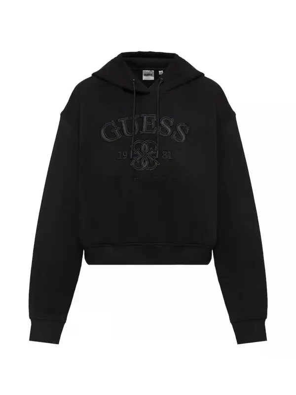 Guess Embossed Logo Drawstring Hoodie - Black