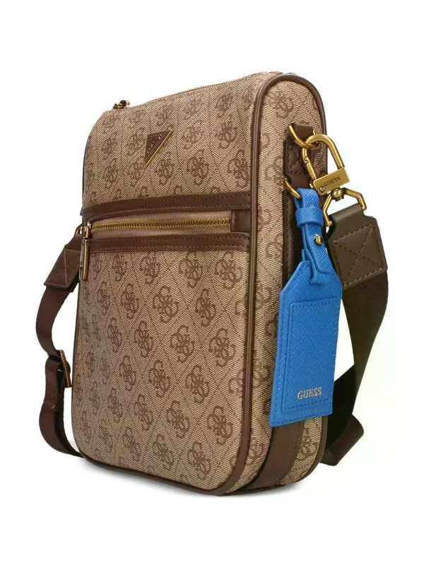 Guess Monogrammed Messenger Bag With Logo Plaque - Neutrals