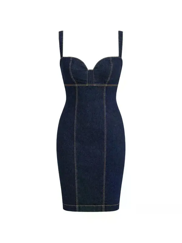 Guess Contrast-stitched Sweetheart-neck Mini Dress - Blue