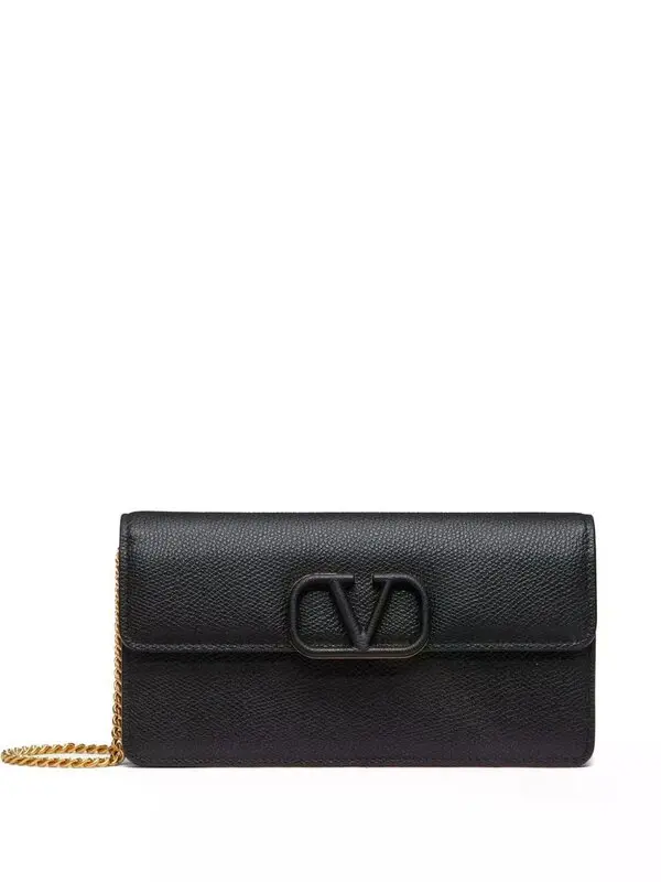 Valentino Garavani Vlogo Signature Grainy Calfskin Wallet With Chain - Black