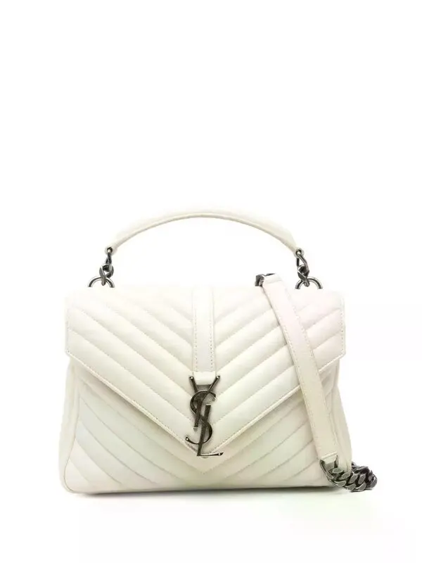 Saint Laurent 2017 Medium Quilted College Satchel - White