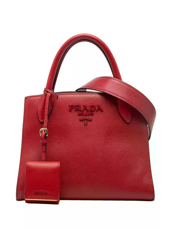 Prada Small Saffiano Cuir Monochrome Top Handle Satchel - Red