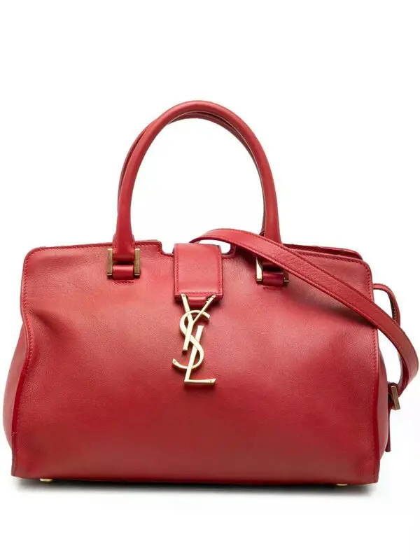 Saint Laurent 2016 Baby Leather Monogram Downtown Cabas Satchel - Red