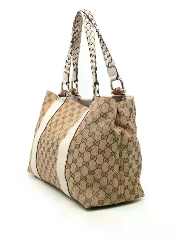 Gucci 2000-2015 Medium Gg Canvas Bamboo Libeccio Tote Bag - Neutrals