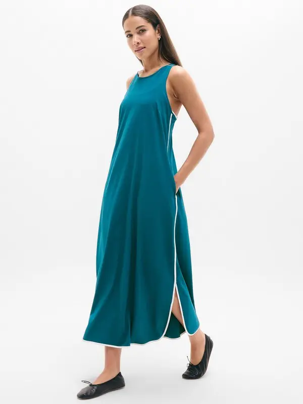 Athleta Journey Maxi Dress - Coastal Teal/white