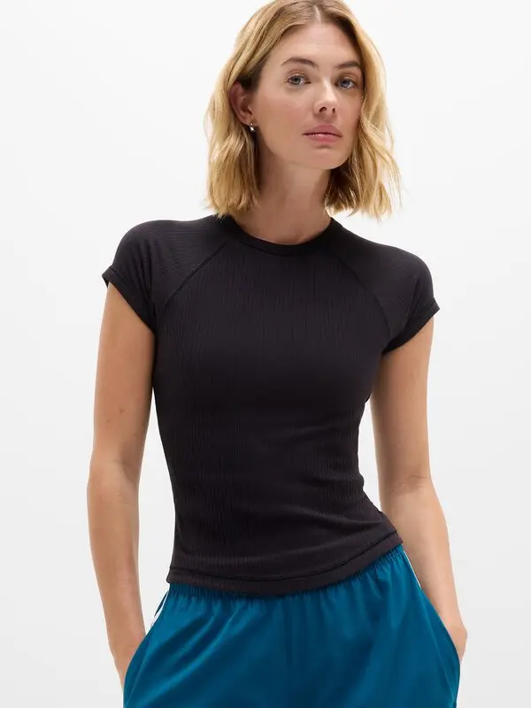 Athleta Perfect Ribbed Fitted T-shirt - Black