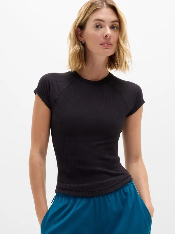 Athleta Perfect Ribbed Fitted T-shirt - Black